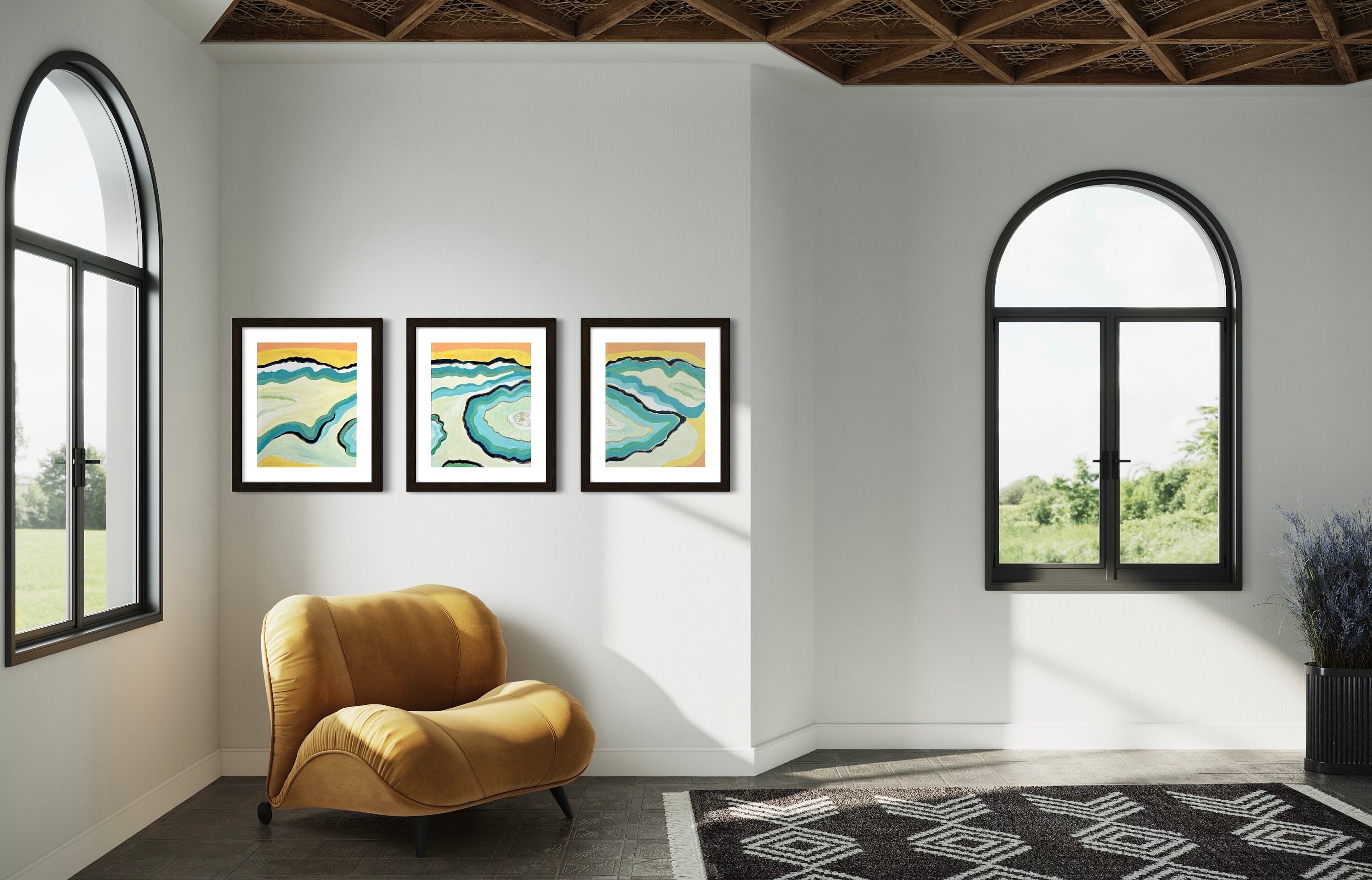Hand-painted Acrylic Abstract Triptych, Mid-century Modern Wall Art Set ...