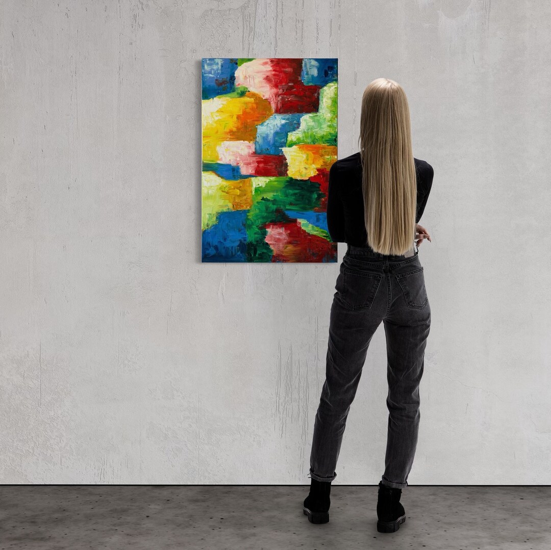 Original Abstract Colorful Oil Painting Canvas Expressive Brushwork ...