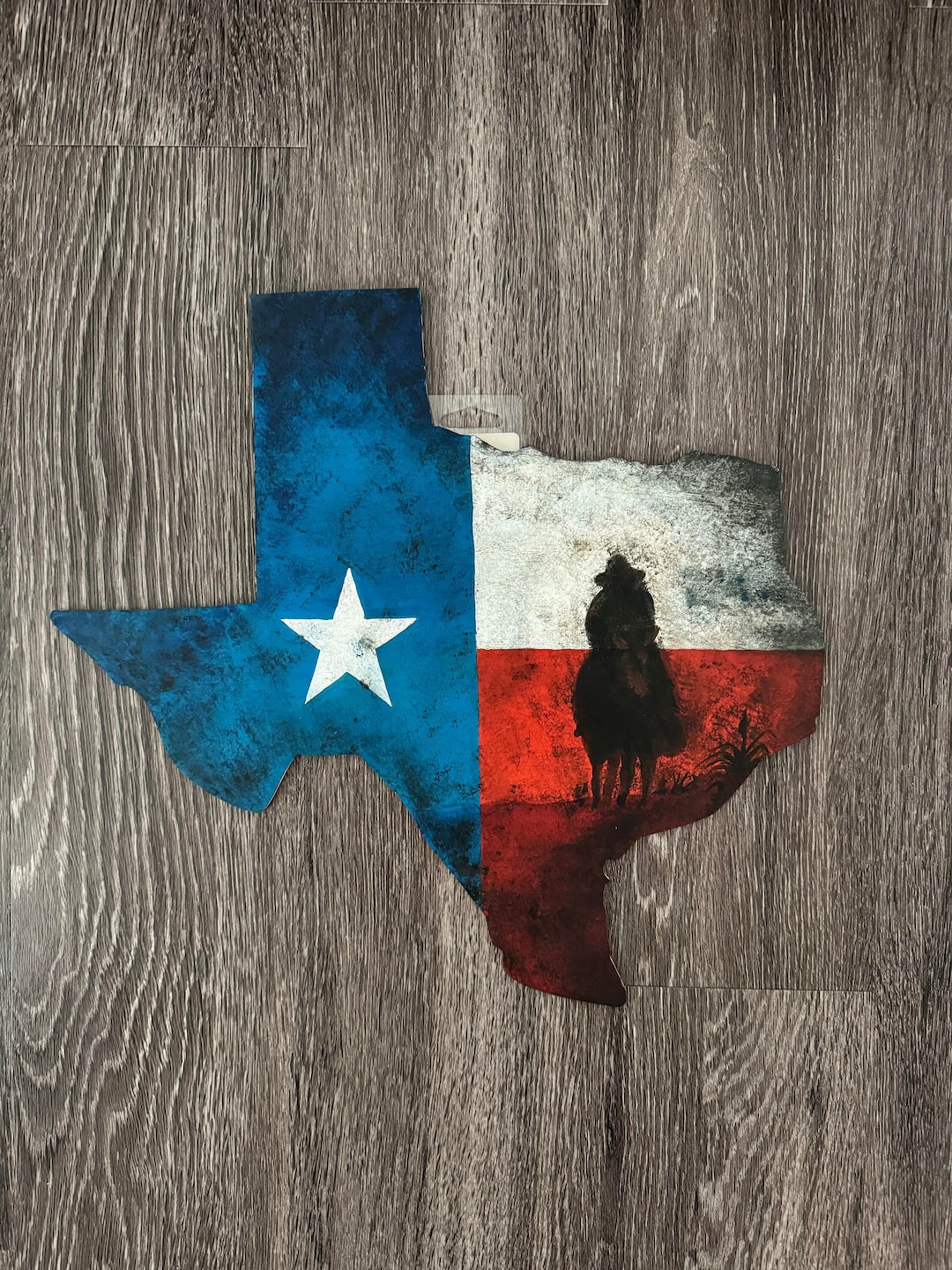 Texas Cowboy Artwork Oil Painting Texas State Shape Board Texas Flag ...