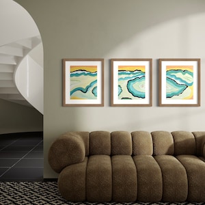 Hand-painted Acrylic Abstract Triptych, Mid-century Modern Wall Art Set ...