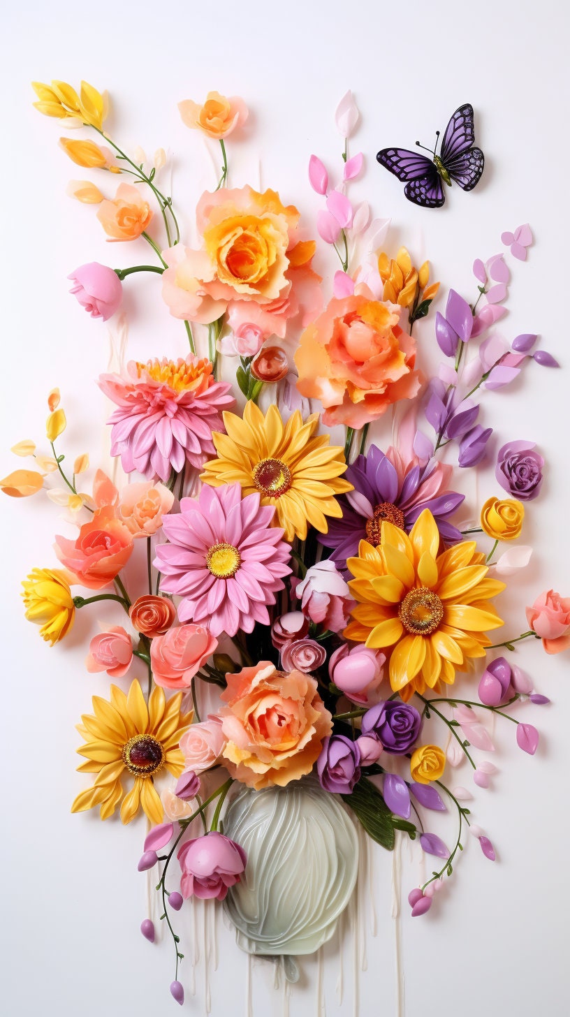 Abstract Flower Bouquet Phone Background Bundle - 5 Vibrant Digital ...