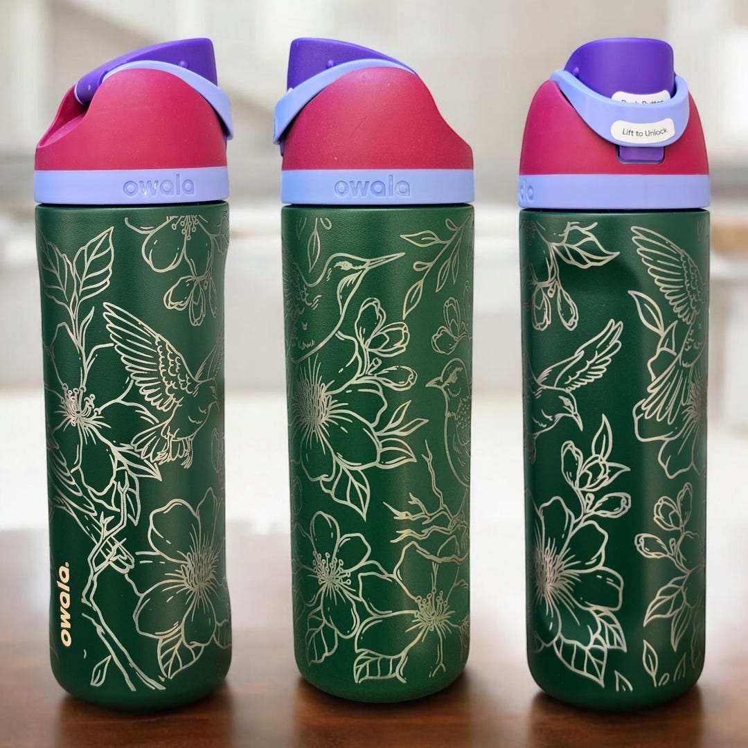 Engraved Owala 24 Oz Bottle | Birds & Flowers Design | Personalized Eco ...