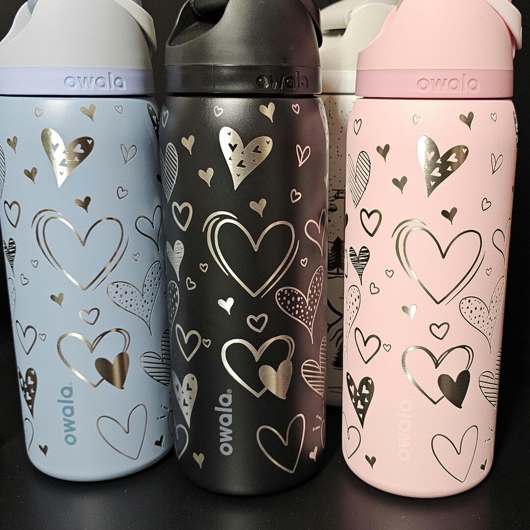 Heart Doodle Engraved Owala 24 and 32 Oz Bottle | Valentine's Day Owala ...