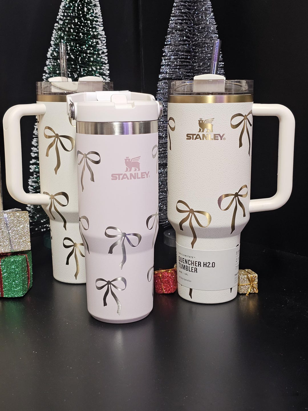 Stanley Coquette Engraved 40 and 30 Oz Bottle | Gold Bows Design ...