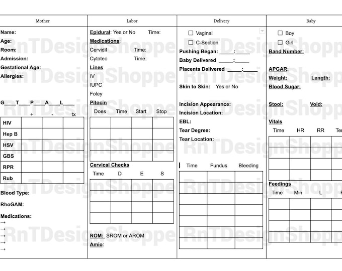 Nurse L&D Report Sheet, Brain, Digital Download, Nursing, Labor and ...