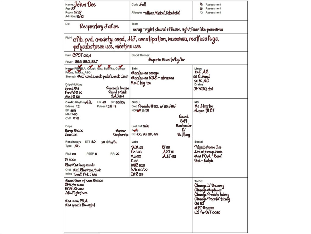 Nurse ICU SCU Report Sheet, Brain, Digital Download, Nursing, Rn, Cicu ...