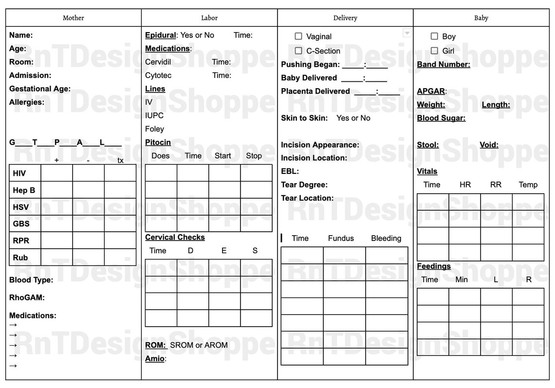 Nurse L&D Report Sheet, Brain, Digital Download, Nursing, Labor and ...