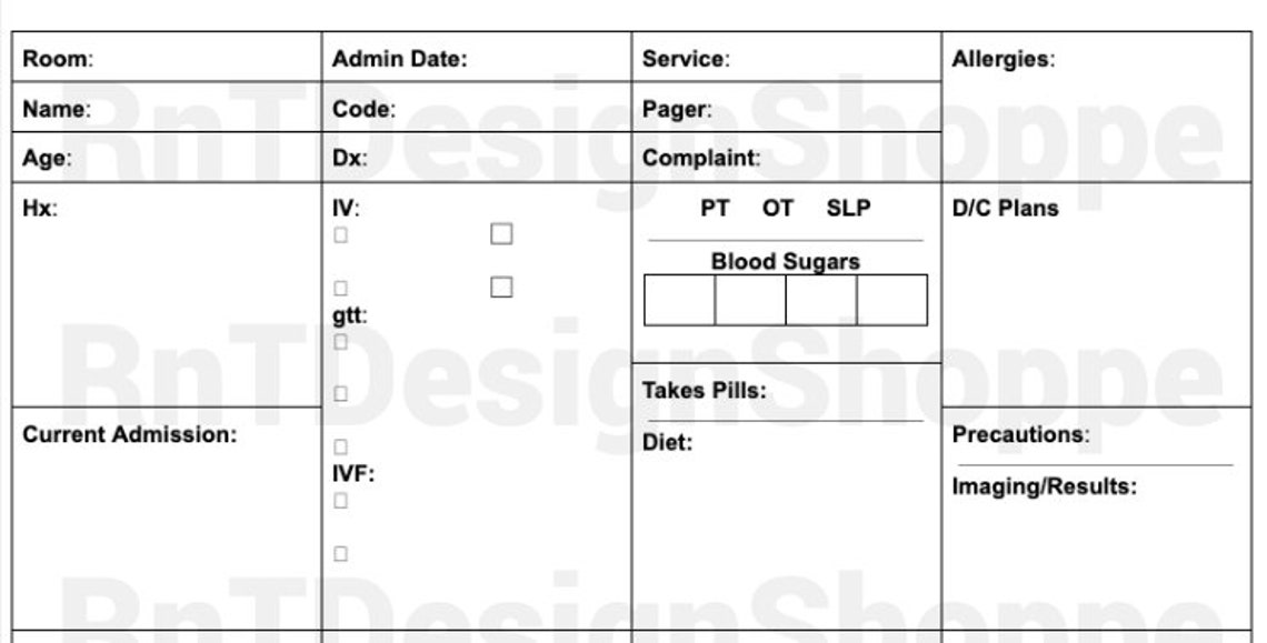 Nurse Report Sheet, Nursing Report Sheet, RN Repot Sheet, Nurse Brain ...