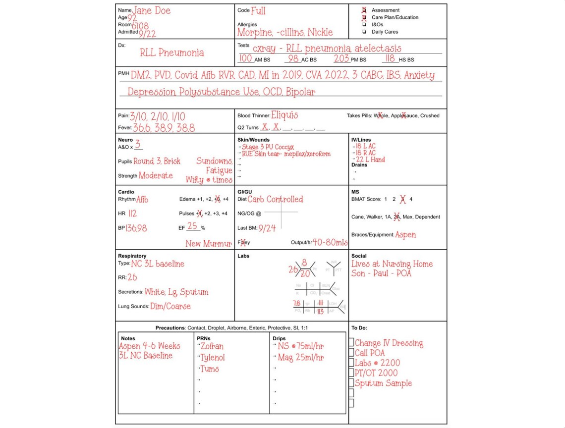 Nursing Report Sheet for MS or IMC, Telemetry, Brain, Digital Download ...