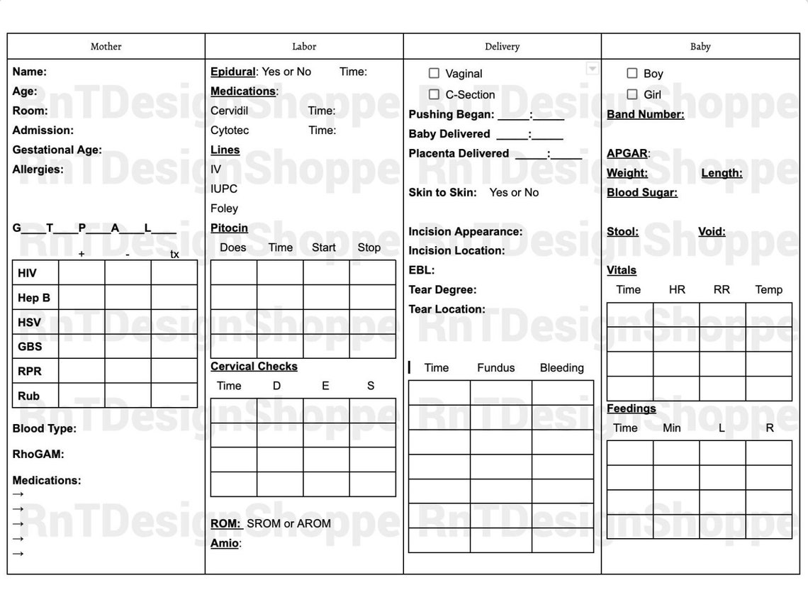 Nurse L&D Report Sheet, Brain, Digital Download, Nursing, Labor and ...