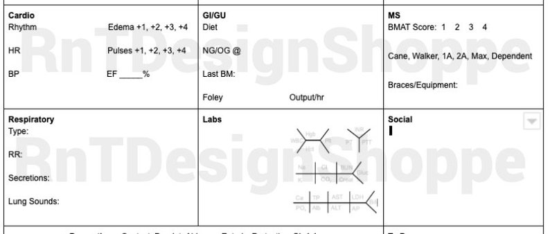 Nursing Report Sheet for MS or IMC, Telemetry, Brain, Digital Download ...