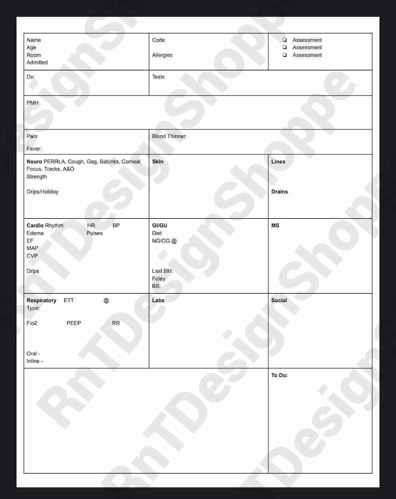 Nurse ICU SCU Report Sheet, Brain, Digital Download, Nursing, Rn, Cicu ...