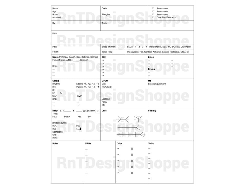 Nursing ICU Report Sheet, Nurse Brain, Digital Download, Nursing, RN ...