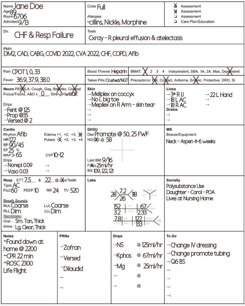 Nursing ICU Report Sheet, Nurse Brain, Digital Download, Nursing, RN ...
