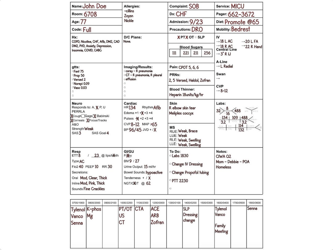 Nurse Report Sheet, Nursing Report Sheet, Nursing Notes, ICU Report ...