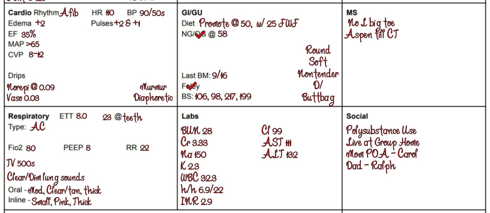 Nurse ICU SCU Report Sheet, Brain, Digital Download, Nursing, Rn, Cicu ...