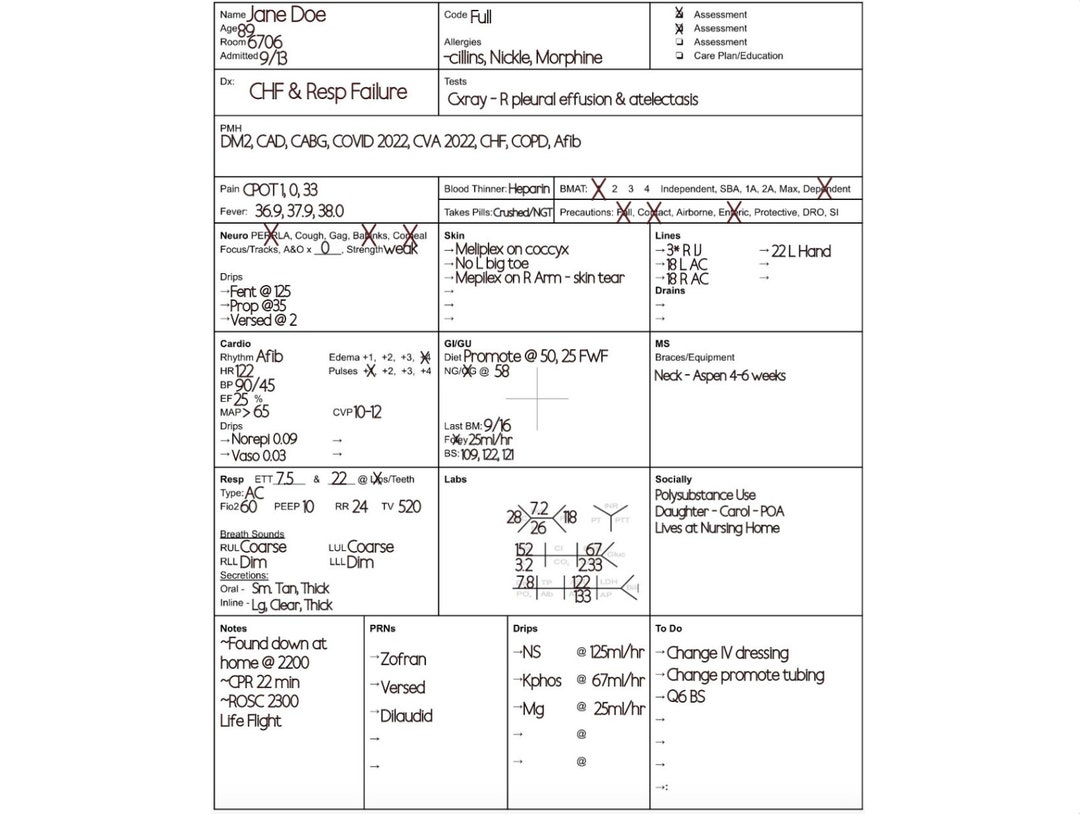 Nursing ICU Report Sheet, Nurse Brain, Digital Download, Nursing, RN ...