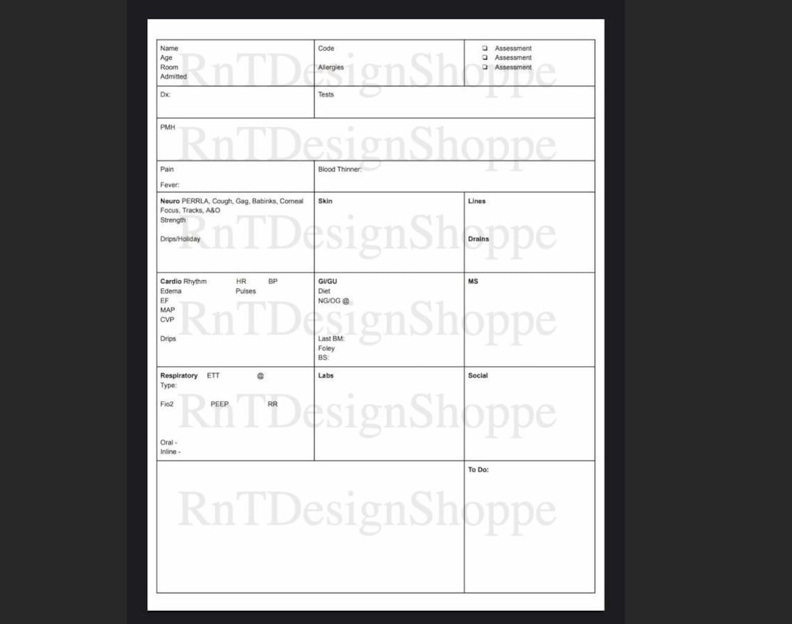 Nurse ICU SCU Report Sheet, Brain, Digital Download, Nursing, Rn, Cicu ...