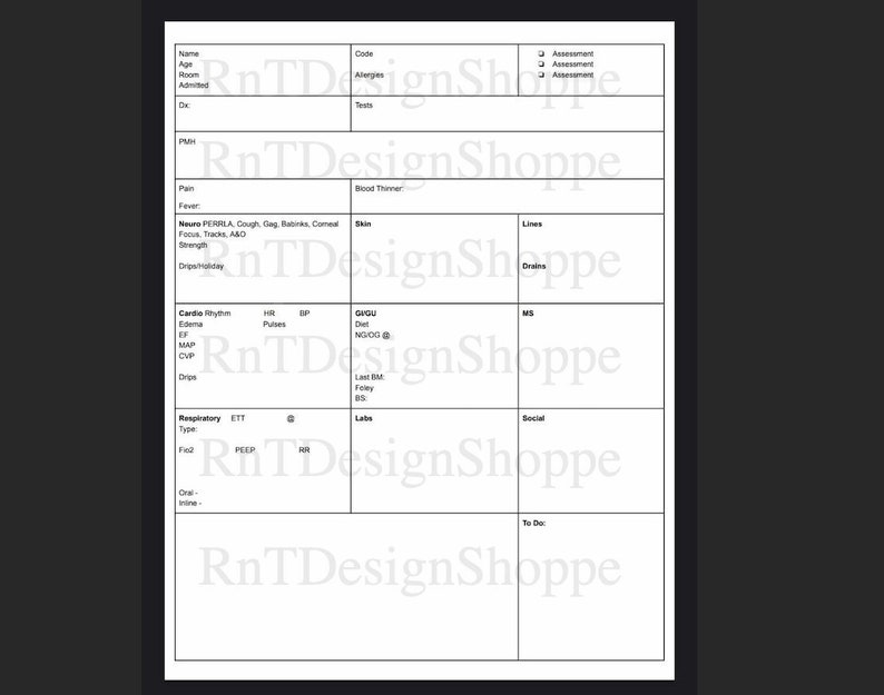 Nurse ICU SCU Report Sheet, Brain, Digital Download, Nursing, Rn, Cicu ...