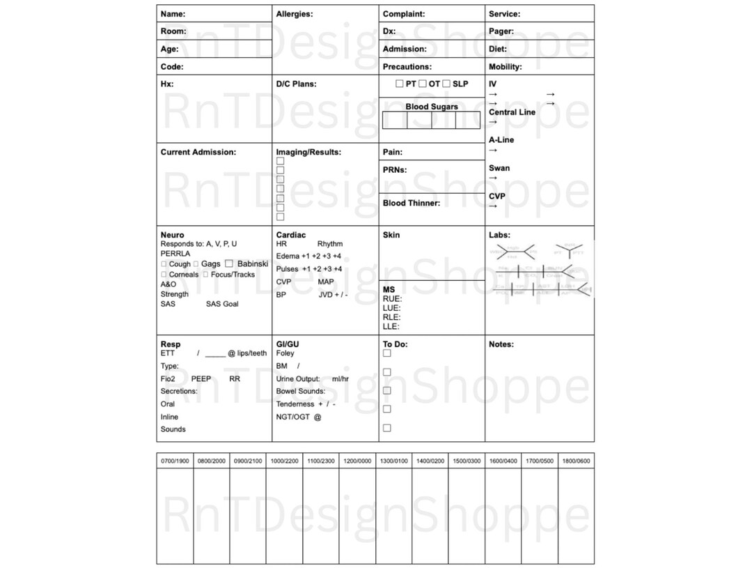 Nurse Report Sheet, Nursing Report Sheet, Nursing Notes, ICU Report ...
