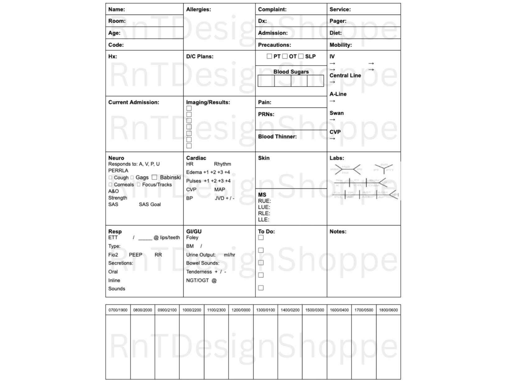 Nurse Report Sheet, Nursing Report Sheet, Nursing Notes, ICU Report ...