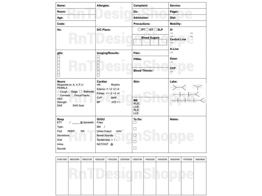 Nurse Report Sheet, Nursing Report Sheet, Nursing Notes, ICU Report ...