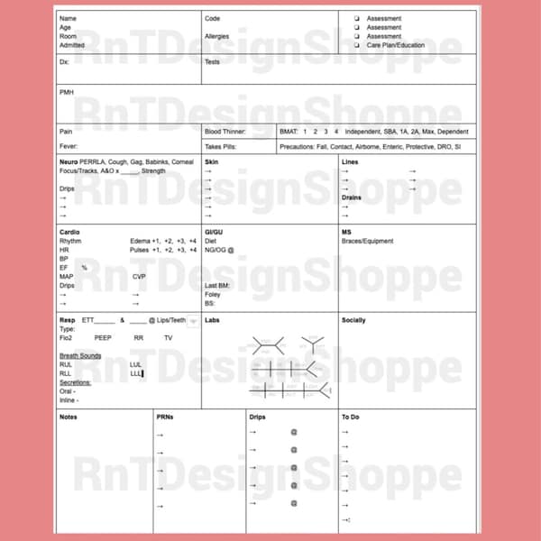 Icu Nurse Report Sheet - Etsy