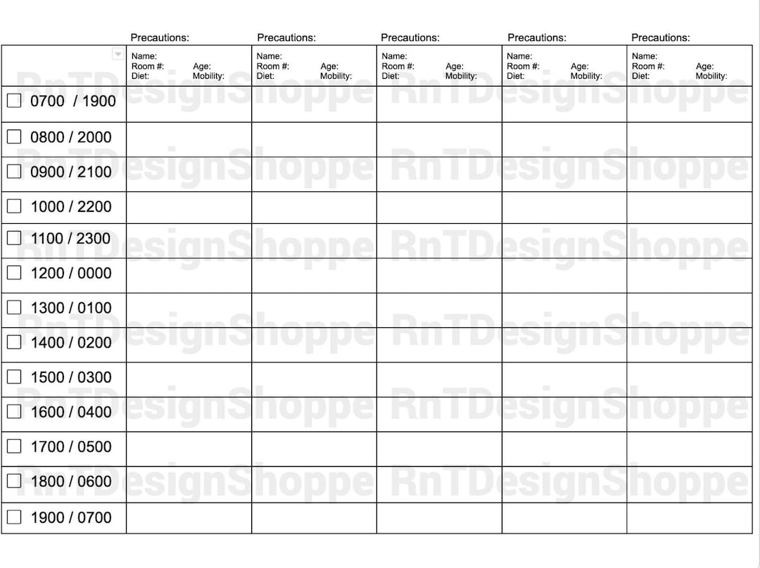 Nursing Hourly to Do, Nurse Shift Planner, 5 Patients, Med Surge Nurse ...