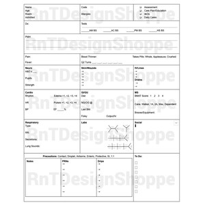 Nursing Report Sheet for MS or IMC, Telemetry, Brain, Digital Download ...