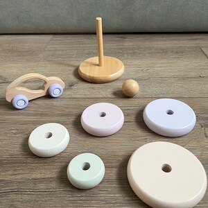 Wooden Toy Set Stacking Rings Sensory Wooden Baby Car Toy Baby Girl ...