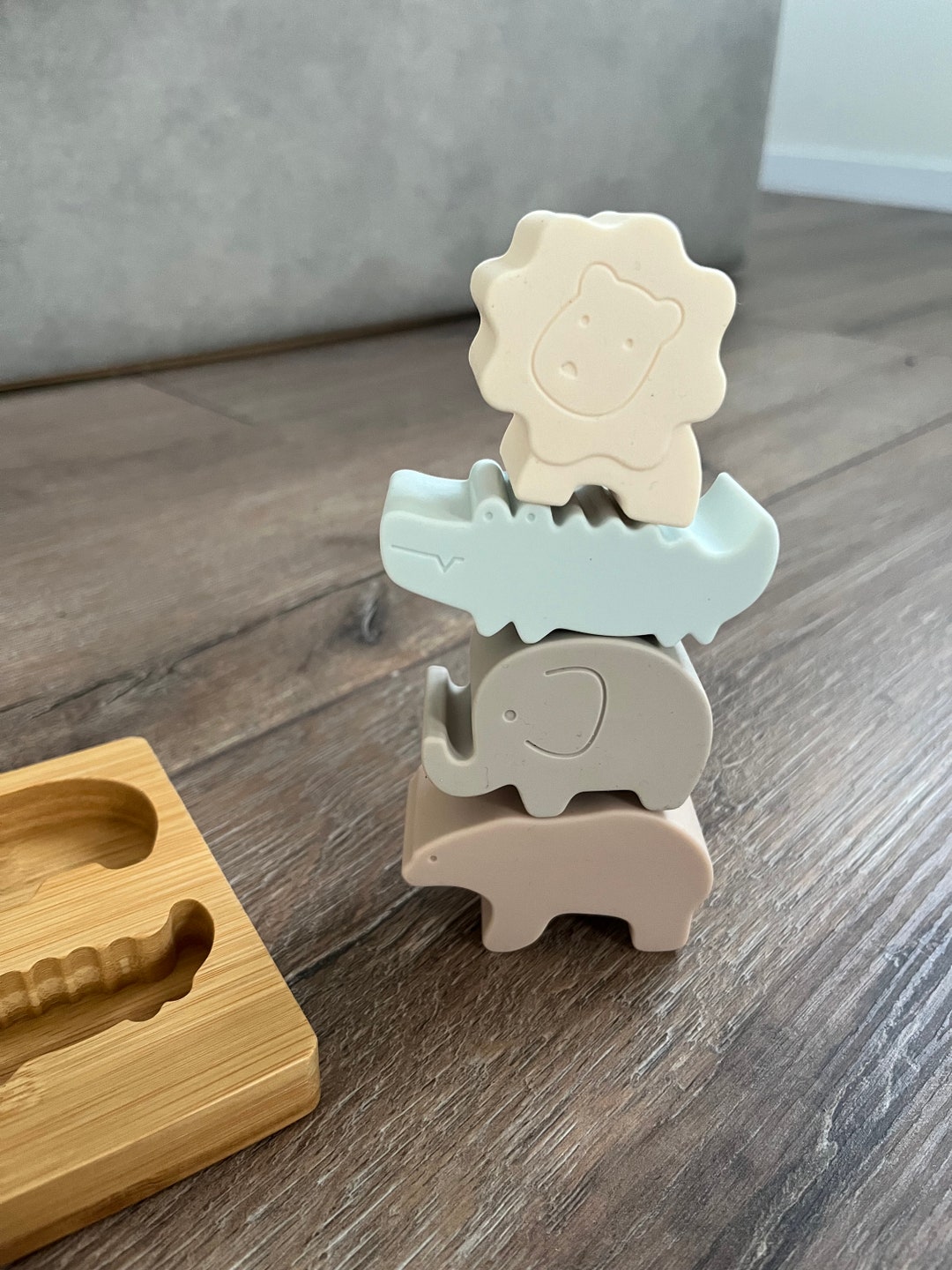 Silicone Shape Teether Puzzle, Wood and Silicone Animal Baby Sorter ...