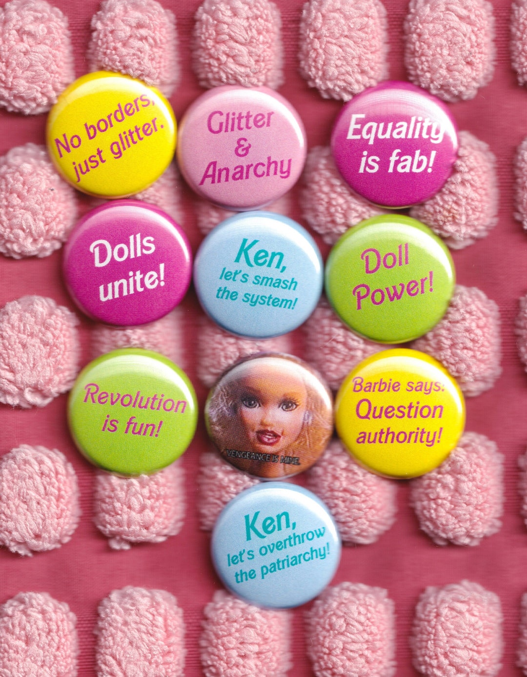 Doll Power Barbie - Set of (10) Pinback Buttons or Magnets - Anarchy ...