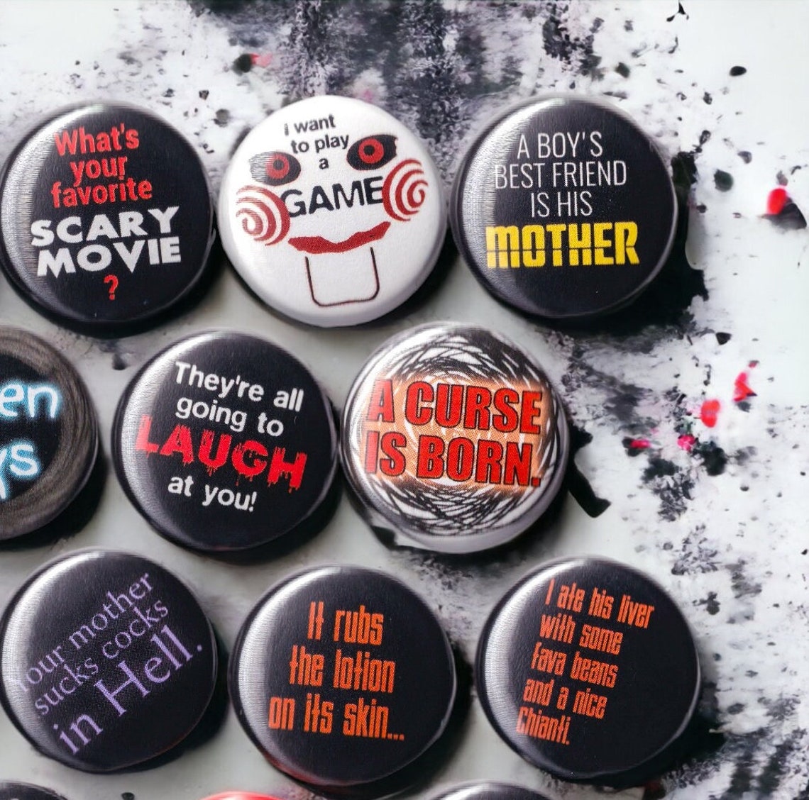 Button Set - Halloween Scary Movie Quotes - 30-pack | 1” Pins or ...