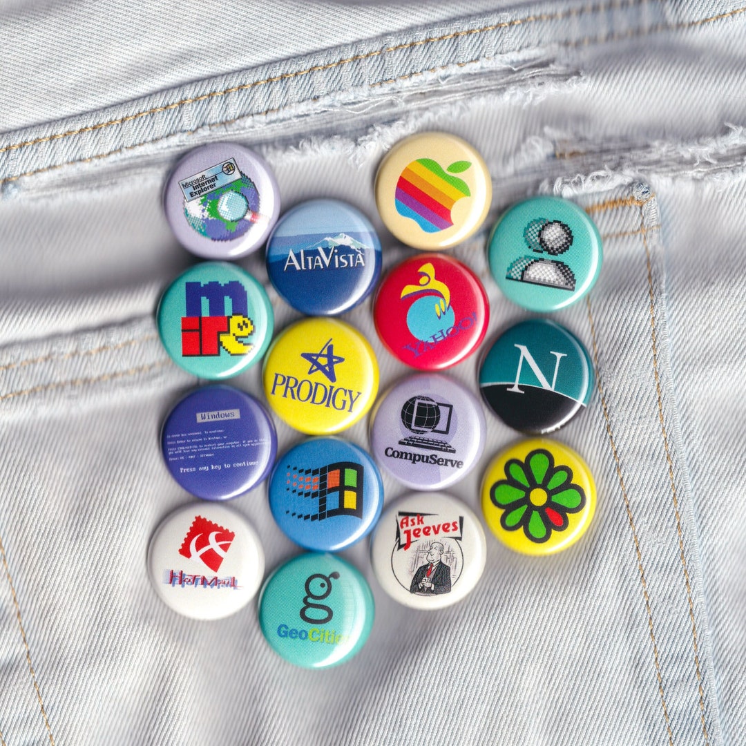 Early Internet Classic Webcore '80s/'90s Pack - Set of (15) 1” Buttons ...