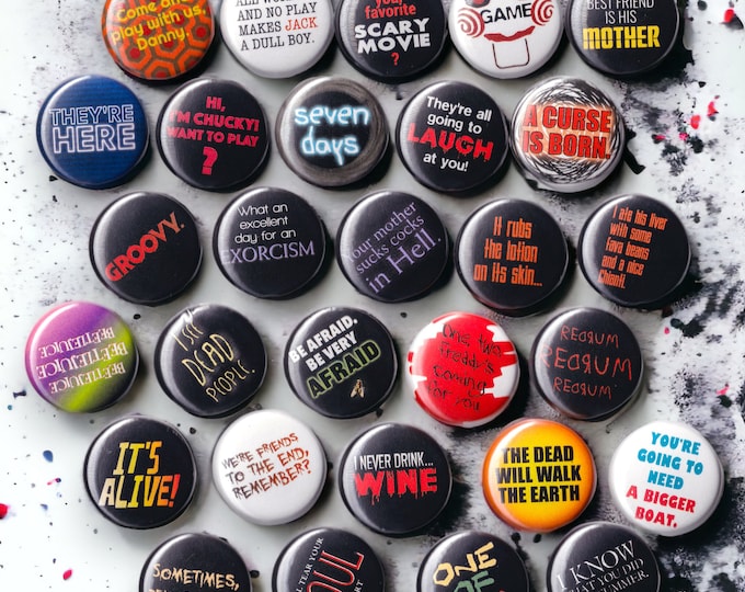 Button Set - Halloween Scary Movie Quotes - 30-pack | 1” Pins or ...