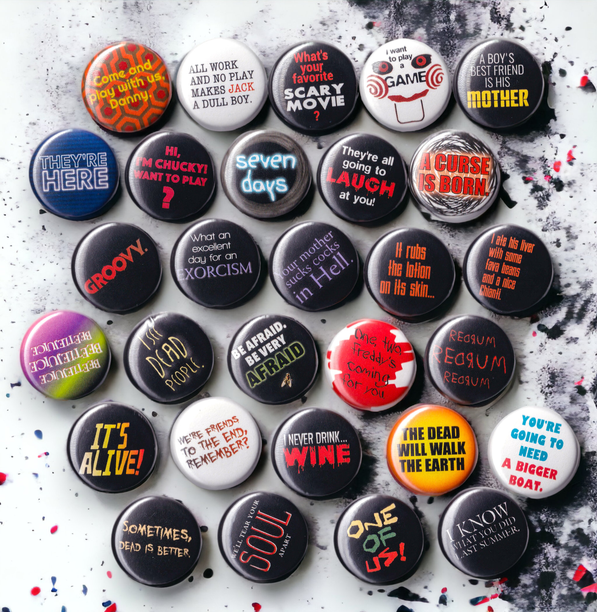 Button Set - Halloween Scary Movie Quotes - 30-pack | 1” Pins or ...