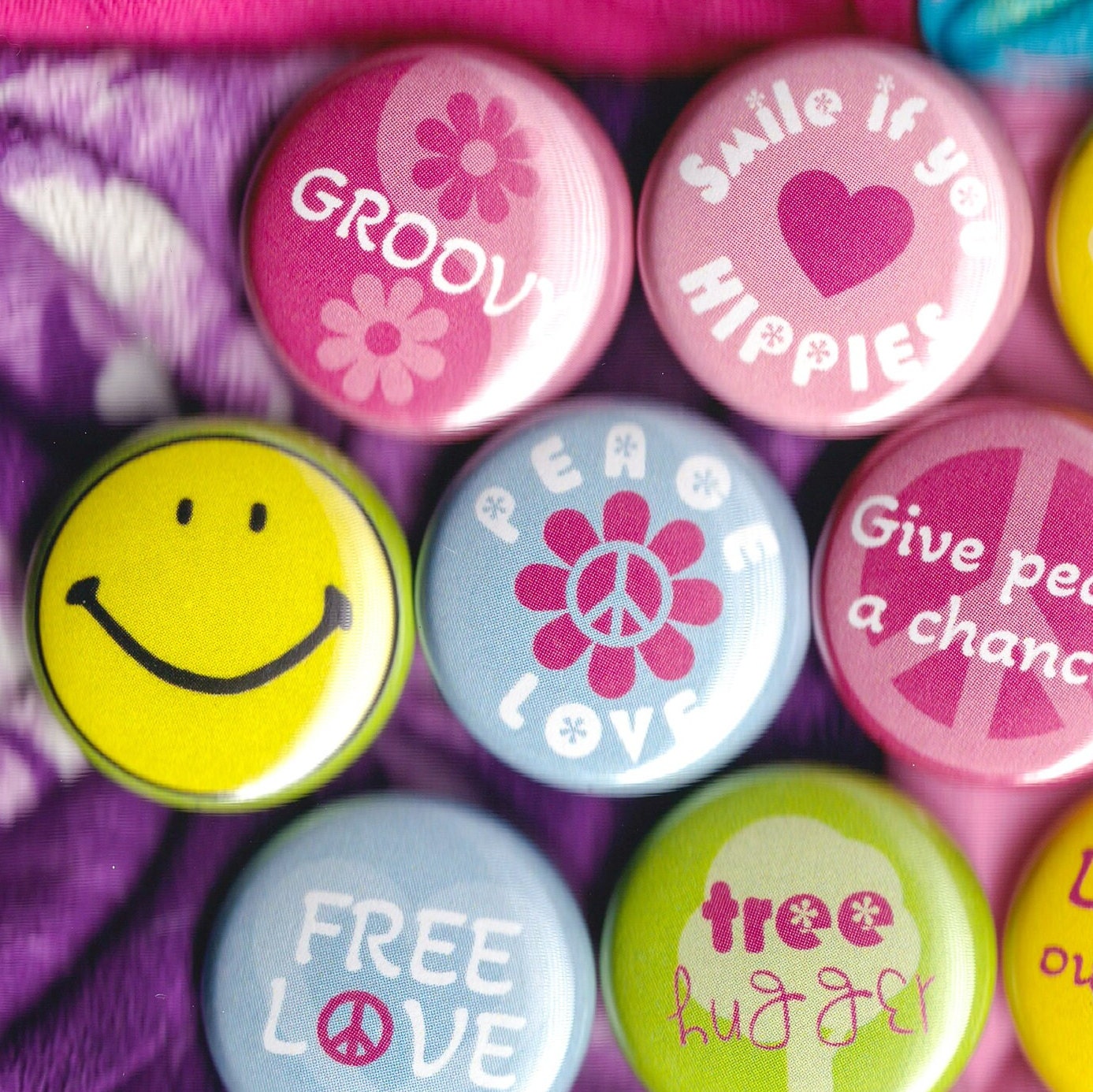 Retro Hippie Flower Child Pack - Set of (10) Pinback Buttons or Magnets ...