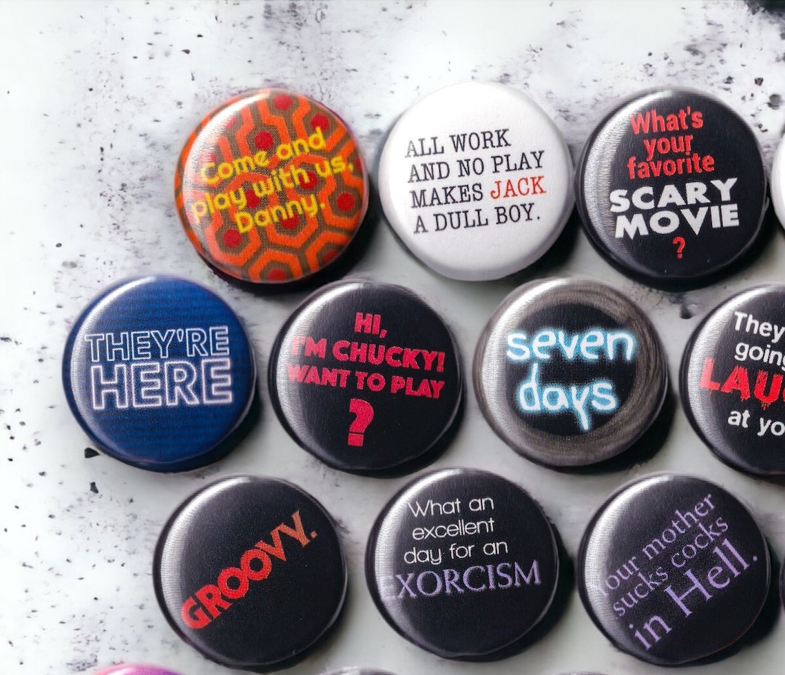 Button Set - Halloween Scary Movie Quotes - 30-pack | 1” Pins or ...