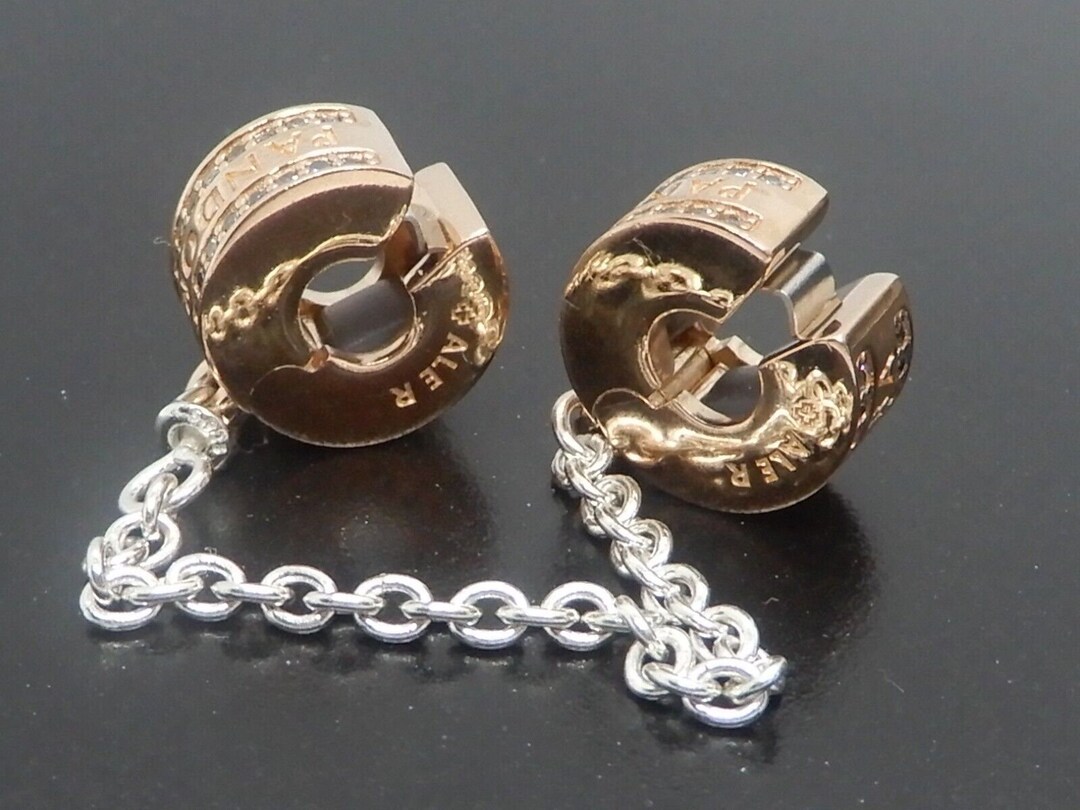 Pandora Logo Insignia Rose Gold Plated/clear Zirconia Safety Chain ...