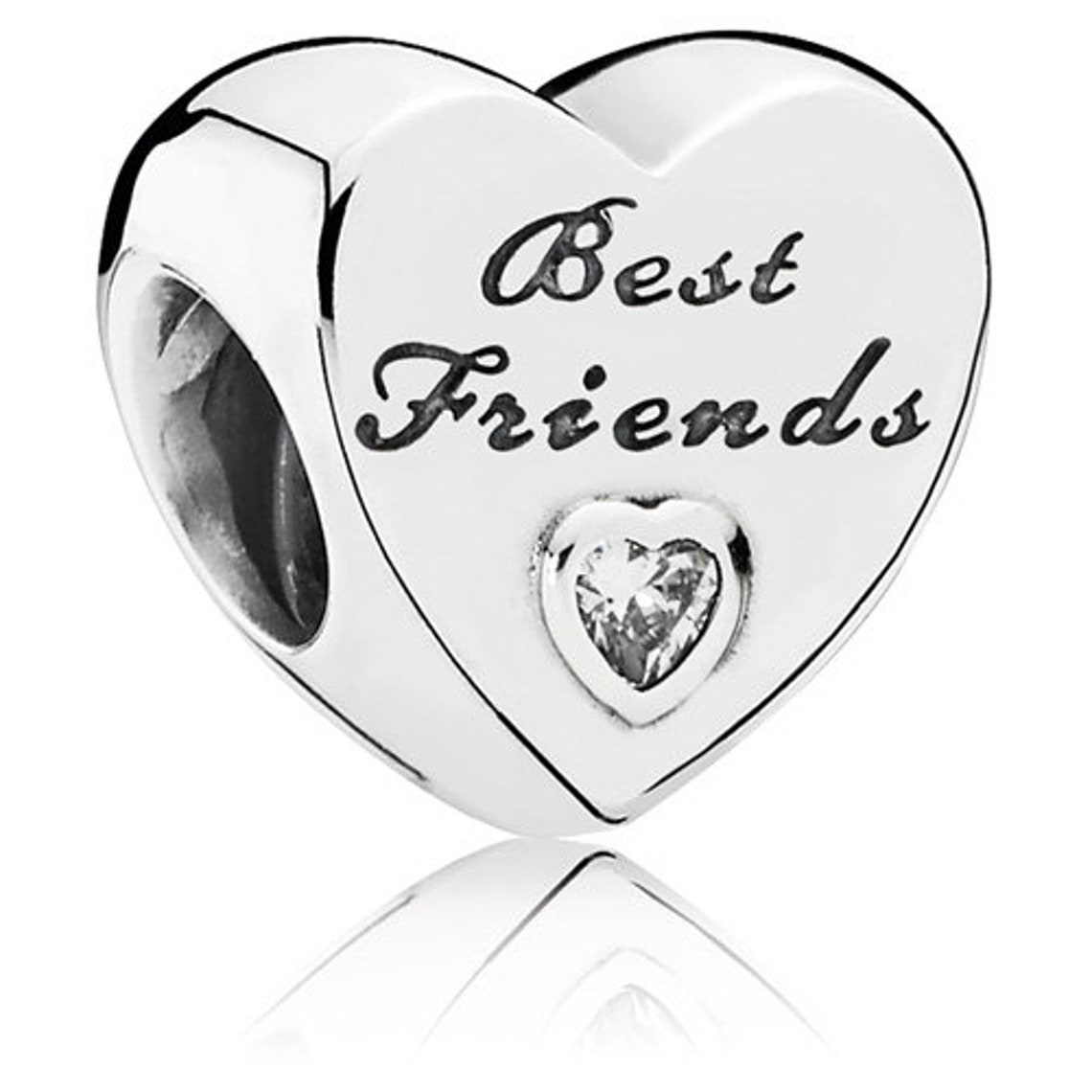 Retired Sterling Silver Best Friends Friendship Heart Charm With Clear ...