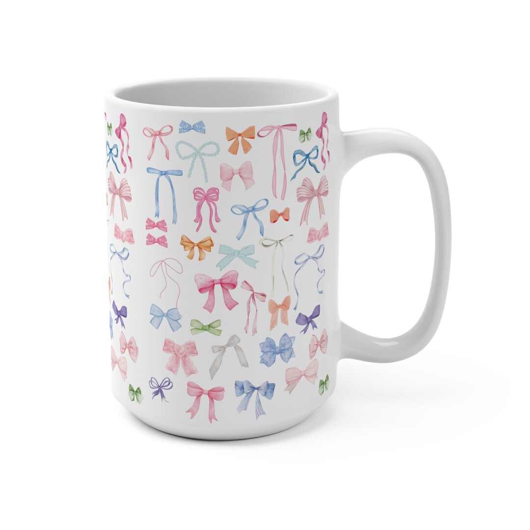 Trendy Watercolor Bows Cup Chinoiserie Mug Coquette Style Coffee Decor ...