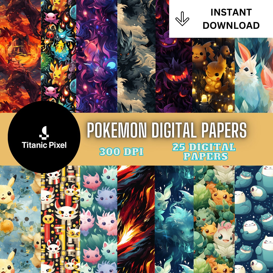 Pokemon Digital Paper, Scrapbook, 25 JPG Files 12 X12 , Instant ...