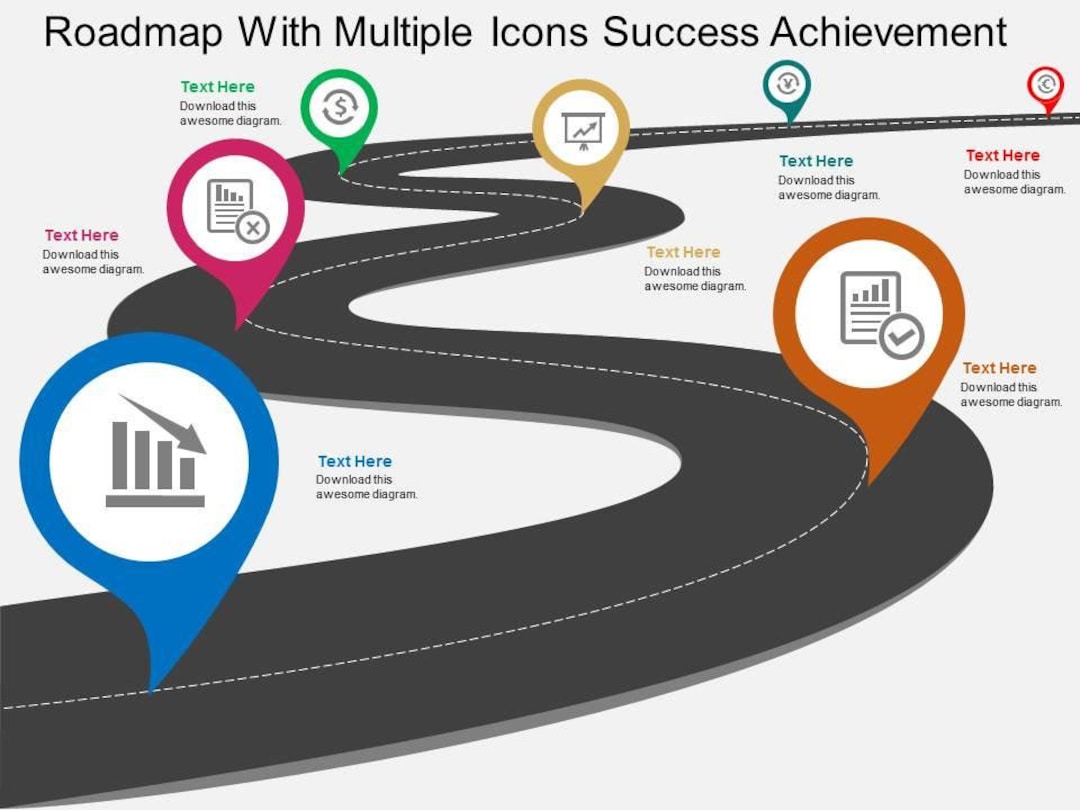 Roadmap With Multiple Icons Success Achievement Flat Powerpoint Design ...