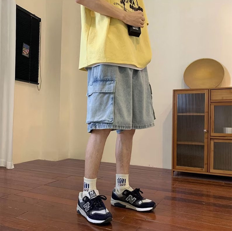 Y2k & Hip Hop Style Denim Cargo Short Streetwear Harajuku Korean Pocket ...