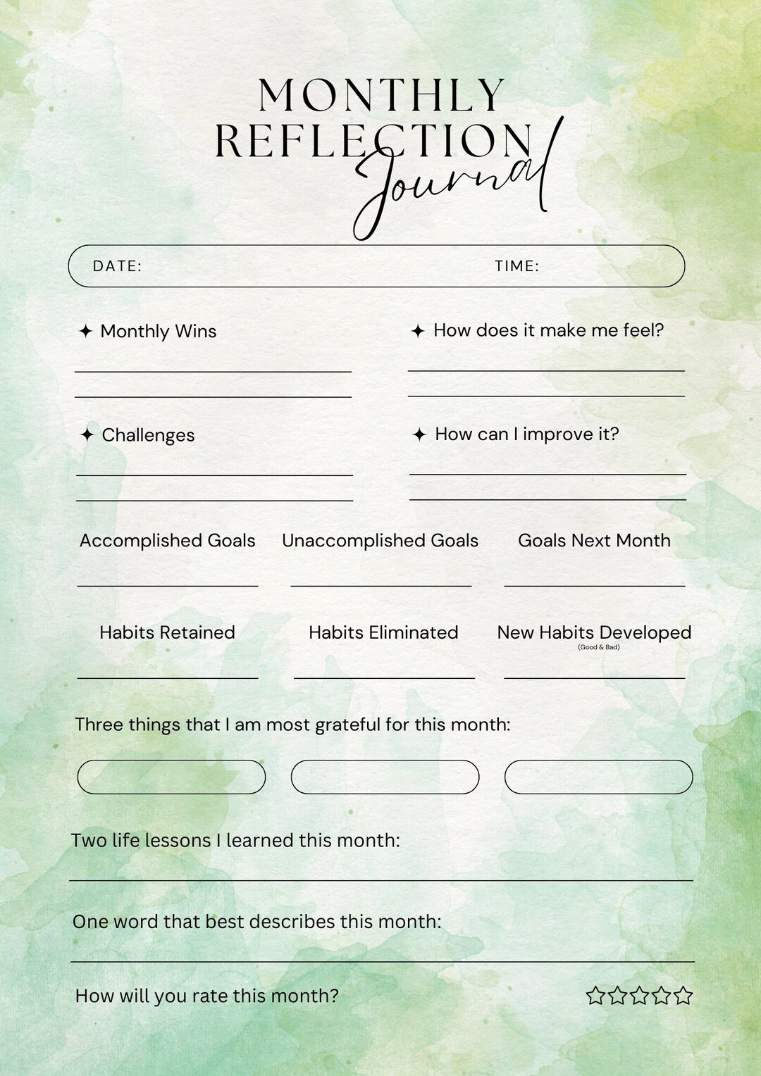 Monthly Reflection Journal Printable - Etsy