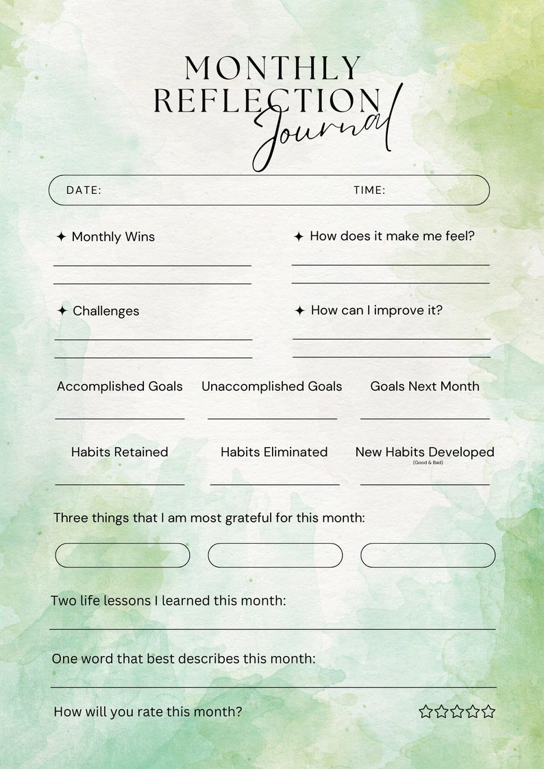 Monthly Reflection Journal Printable - Etsy