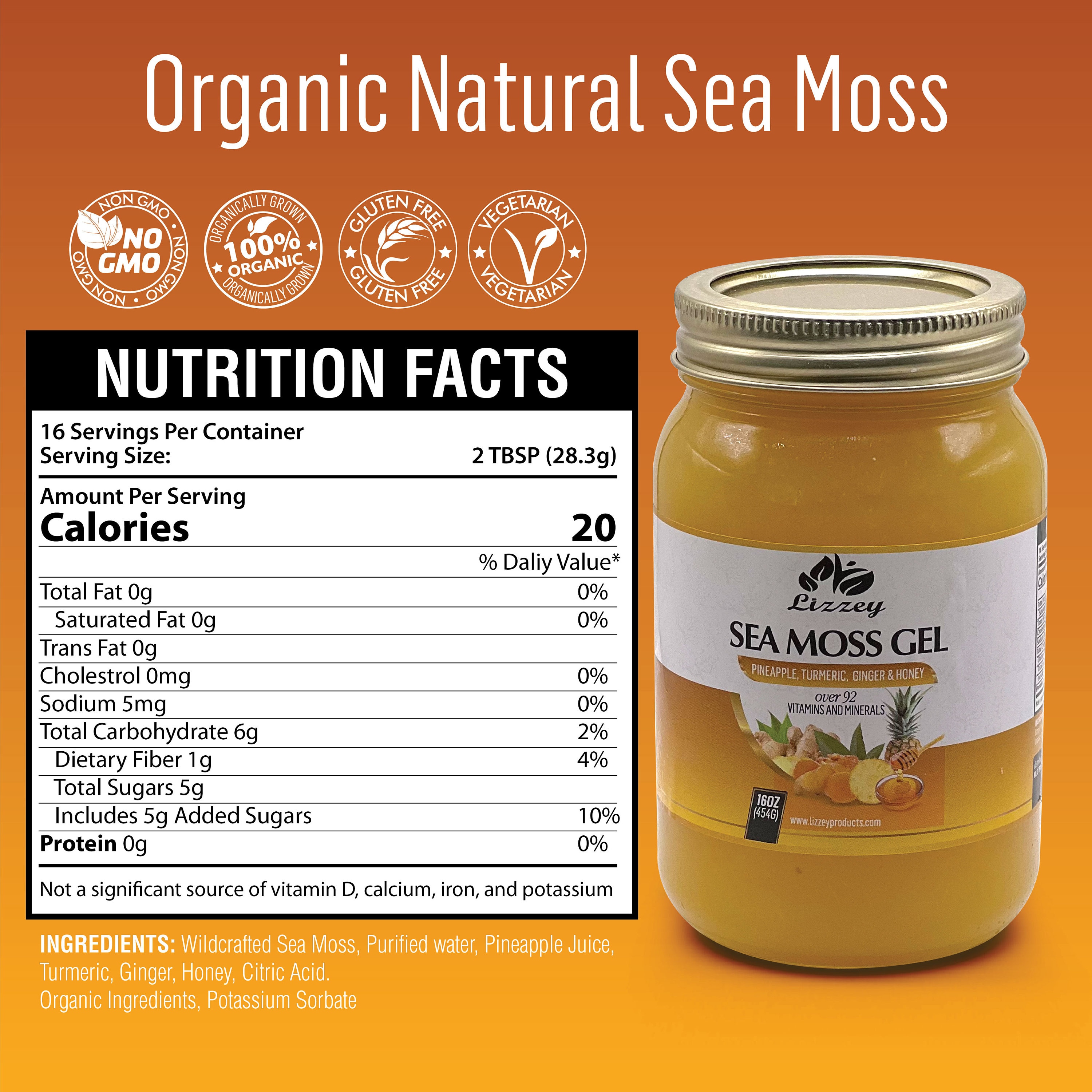 Pineapple, Turmeric & Ginger Flavored Sea Moss Gel, Organic All Natural ...