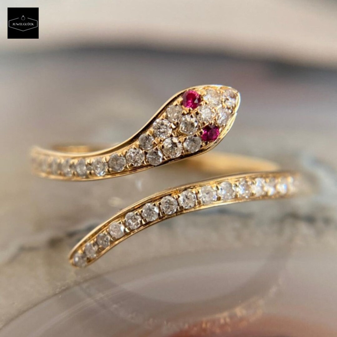 10K /14 K Gold Snake Diamond Ring, Serpent Band Ring, Dainty Stacking ...