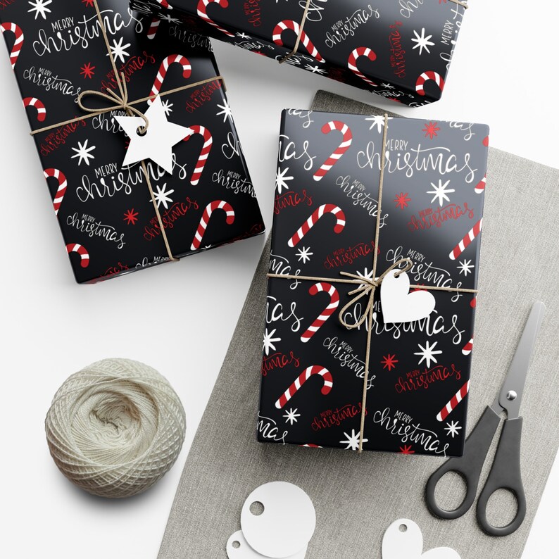Merry Christmas in Black and Red Gift Wrap Paperswrapping Paper ...