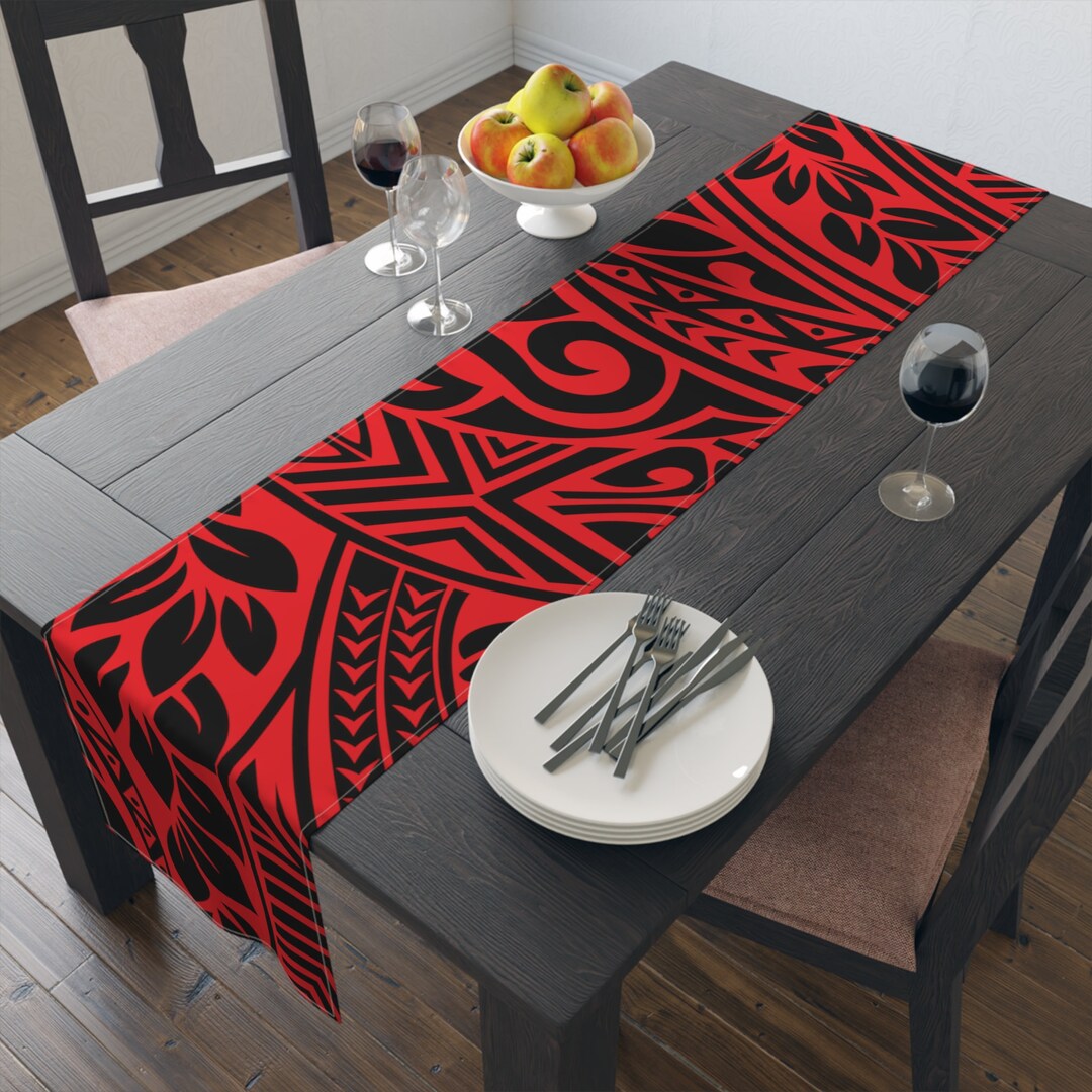 Polynesian Tribal in Black & Red Table Runner, Polynesian Table Runner ...